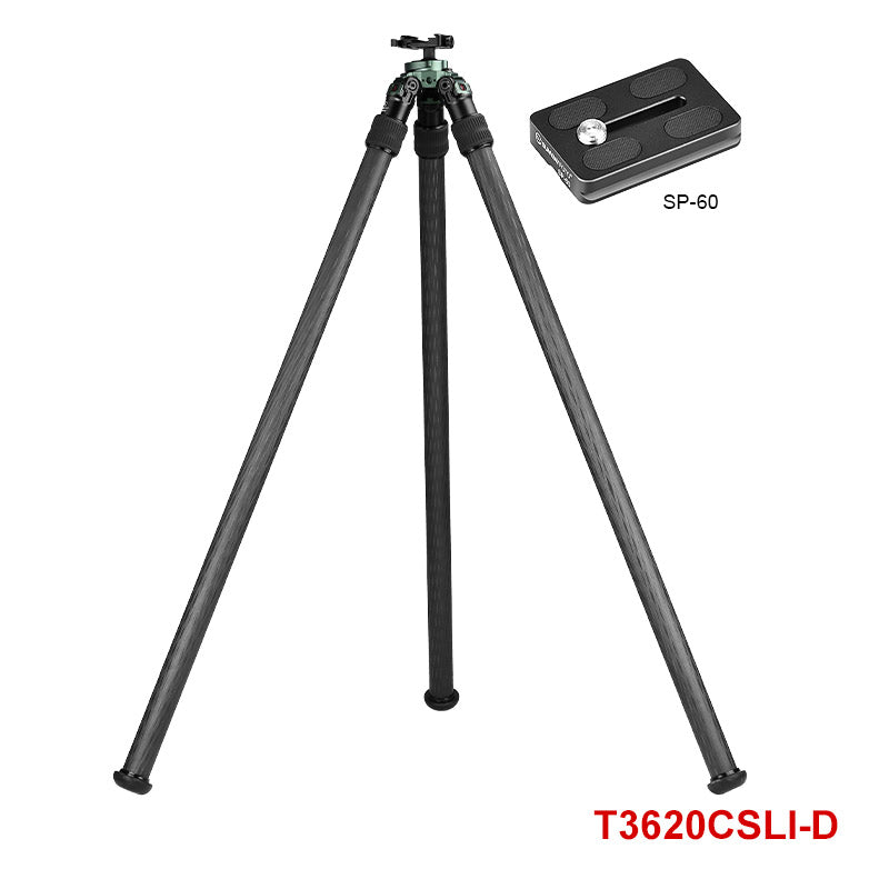 T3620CSLI, 67” Tall Inverted Leg Series Carbon Fiber Tripod with 38mm